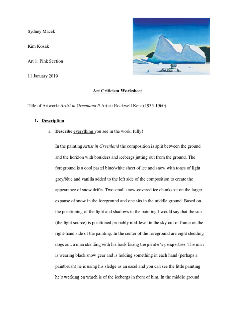 Art Criticism Worksheet | PDF | Composition (Visual Arts) | Vision