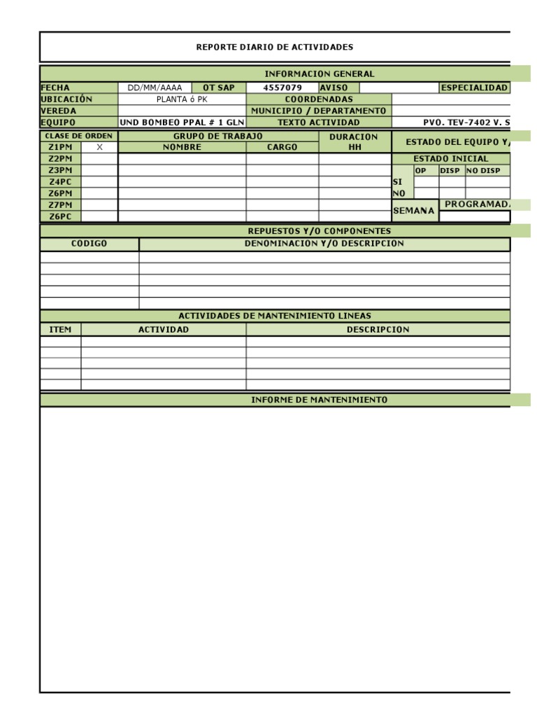 Formato Reporte Diario Julio | Tecnología energética | Máquinas