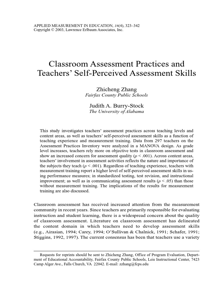 Classroom Assessment Practices and Teachers' Self-Perceived Assessment ...