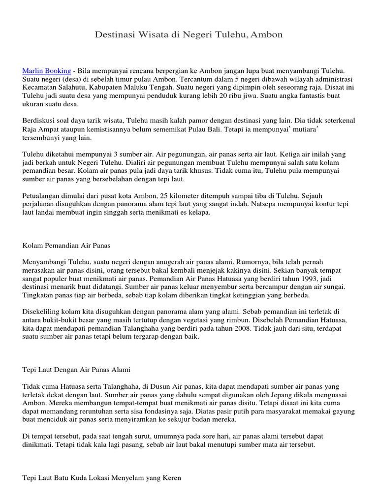 Destinasi Wisata Di Negeri Tulehu, Ambon | PDF
