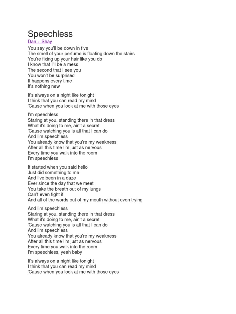 Dan + Shay Speechless lyrics | PDF