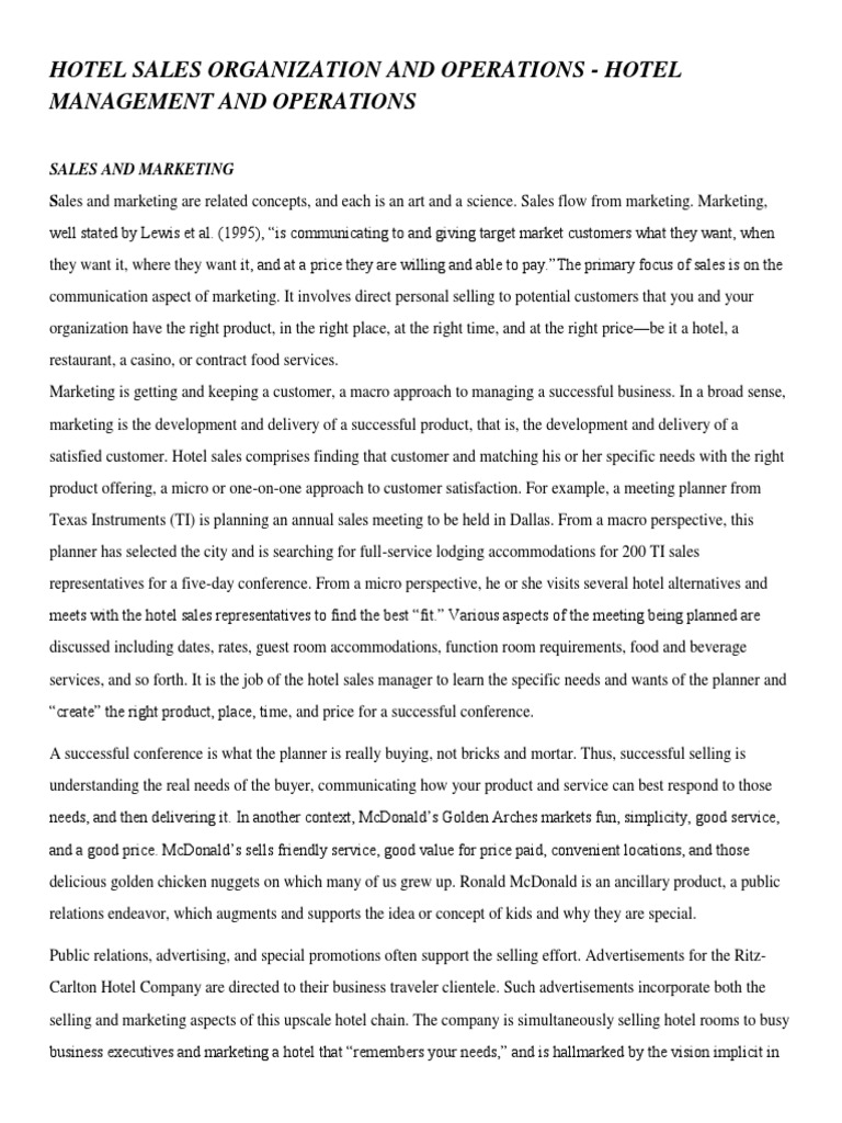 Hotel Sales and Marketing Essentials | PDF | Sales | Hotel