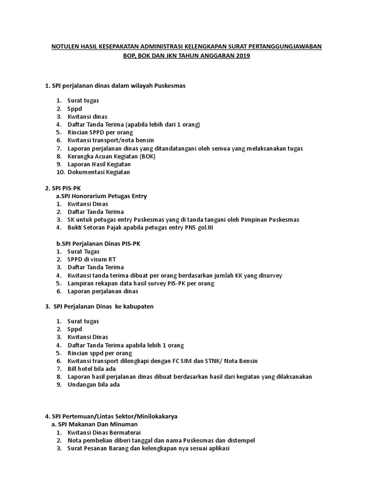 Panduan SPJ Dinas Puskesmas 2019 | PDF
