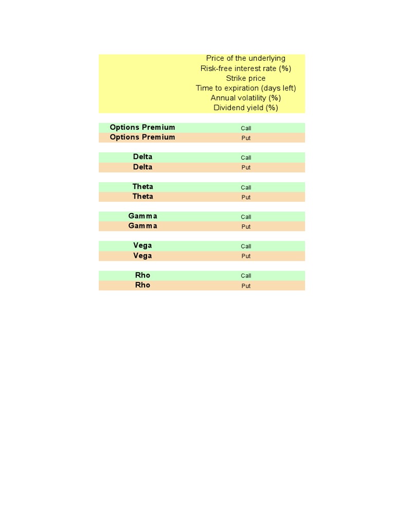 Options Greeks Calculator | PDF | Greeks (Finance) | Option (Finance)