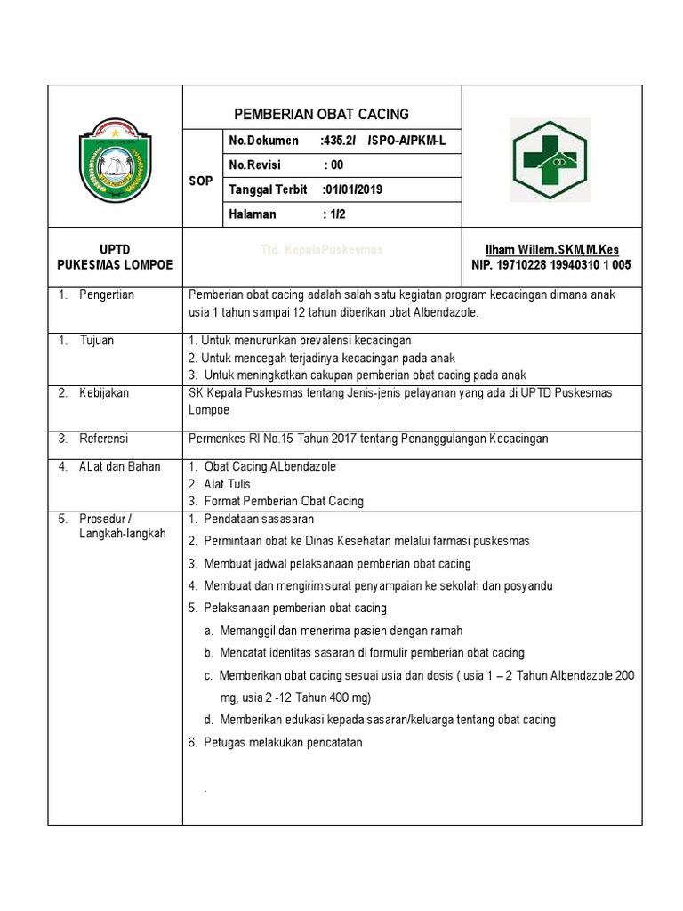 Sop Pemberian Obat Cacing | PDF