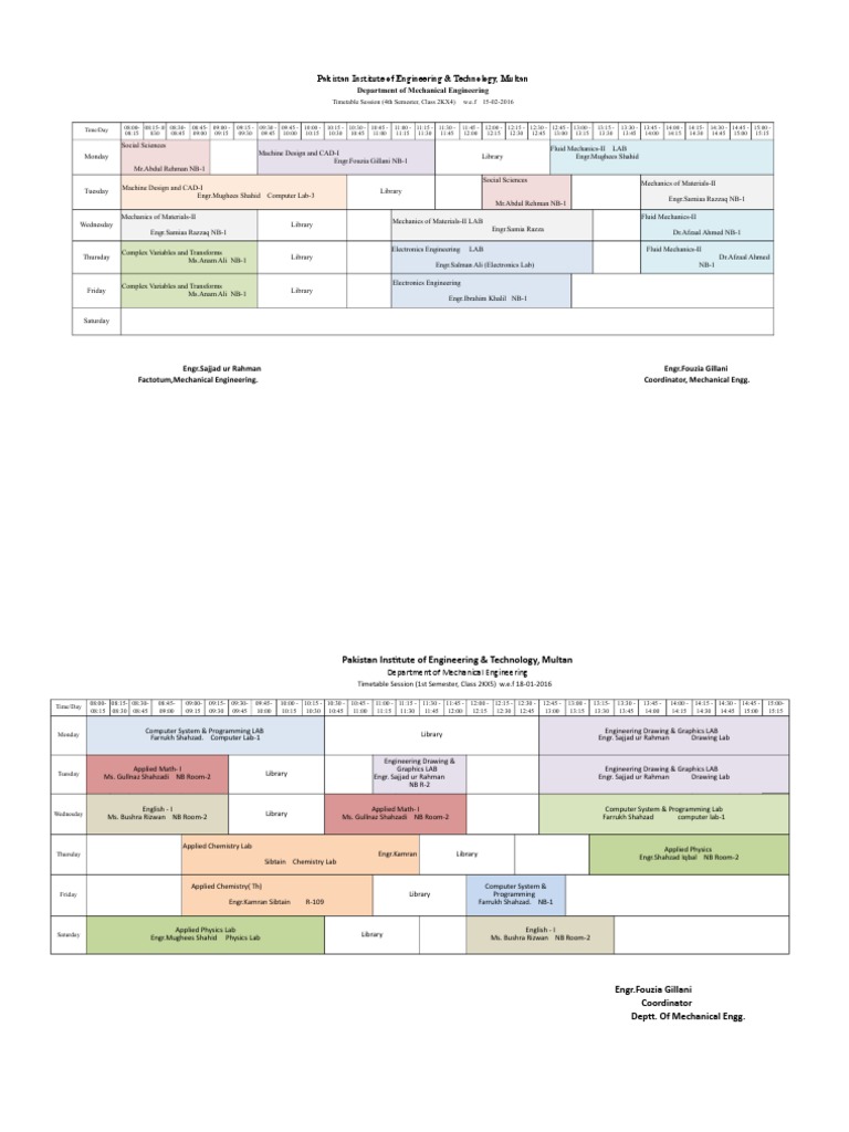 Mechanical Engineering Time Table | PDF | Engineering | Science And ...