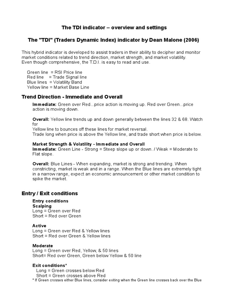 The TDI indicator overview and settings | PDF | Financial Markets ...