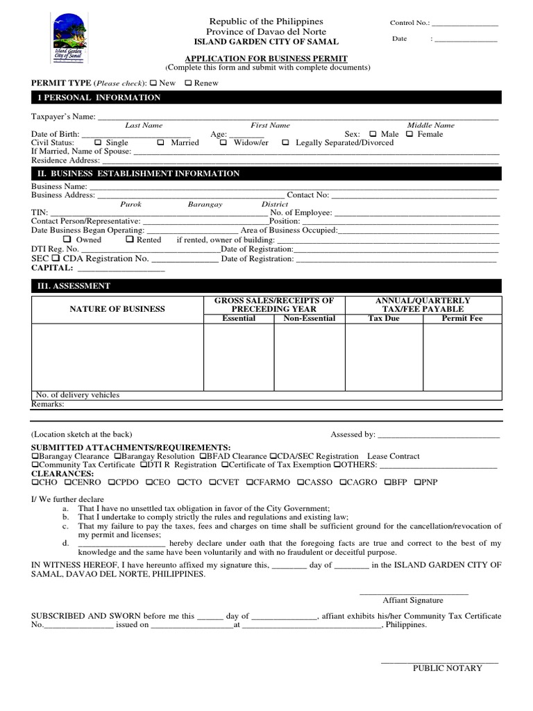 Business Permit Form | Download Free PDF | Affidavit | Taxes