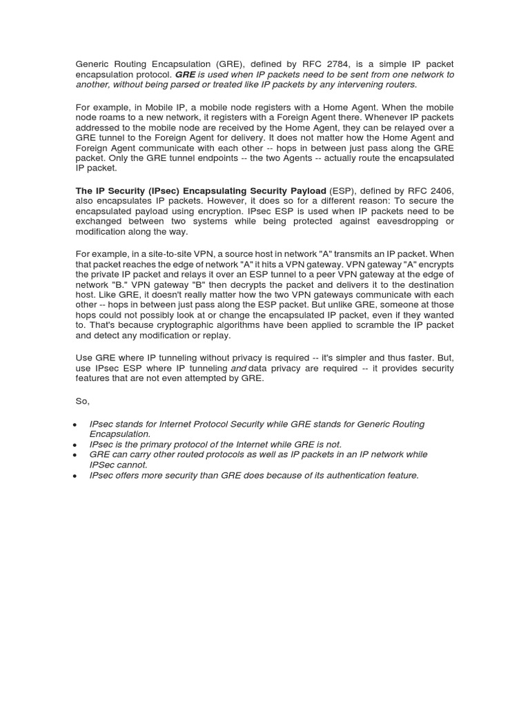 Gre Vs Ipsec Pdf Virtual Private Network Internet Protocols