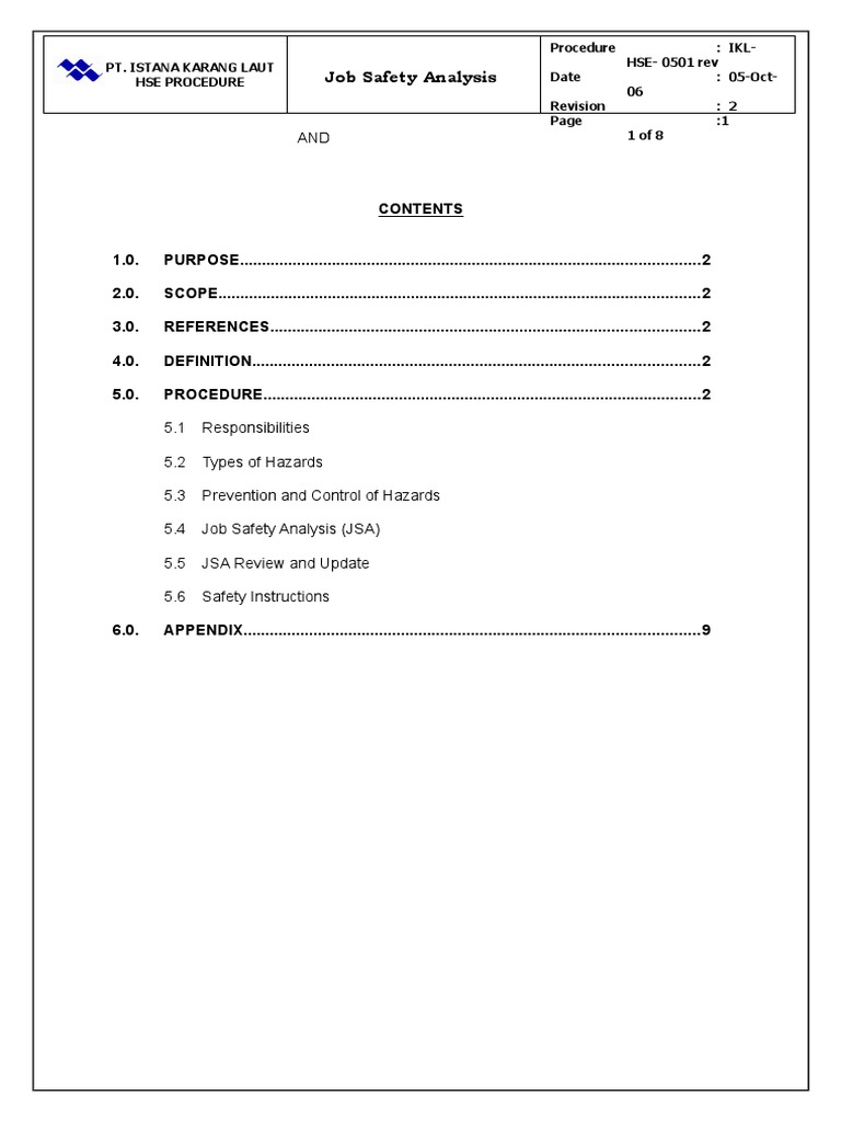 PROCEDURE-0501 - Job Safety Analysis | PDF | Prevention | Safety