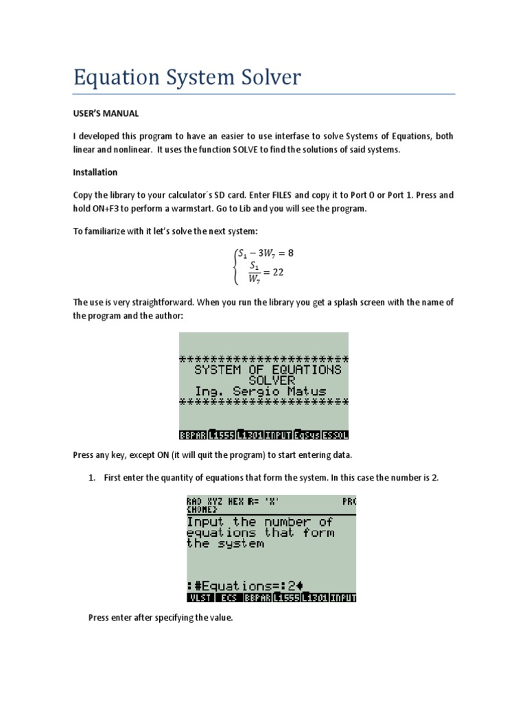 Equation System Solver: User'S Manual | PDF | Equations | Mathematical Concepts