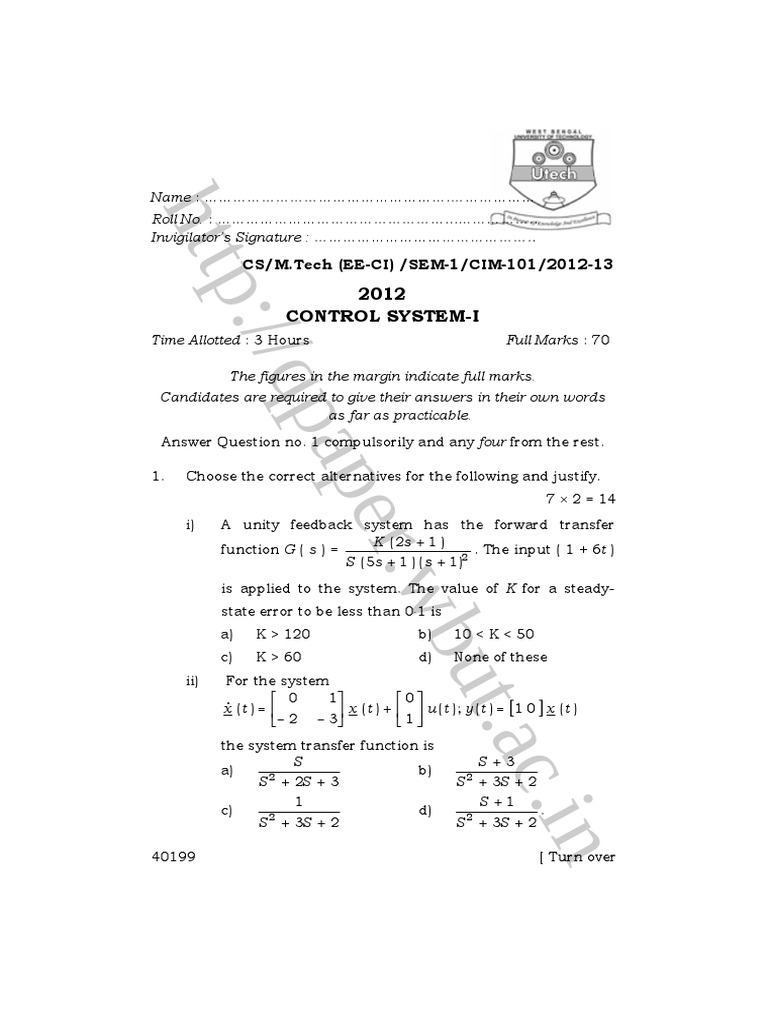 HT TP: //qpa Pe R.W But .Ac .In: 2012 Control System-I | PDF | Control Theory | Control System