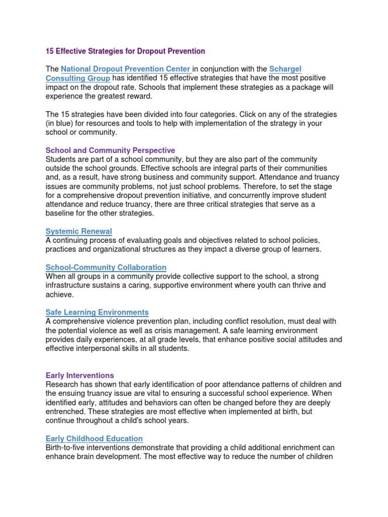 15 Strategies for School Dropout Prevention | PDF | Mentorship ...