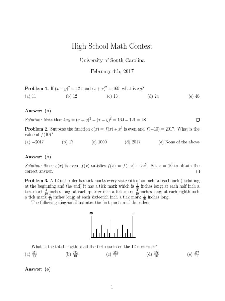 High School Math Contest: University of South Carolina February 4th ...
