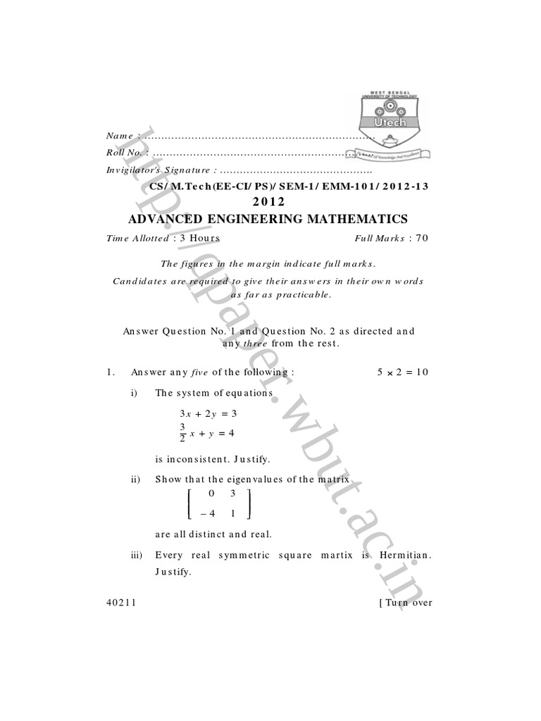 HT TP: //qpa Pe R.W But .Ac .In: 2012 Advanced Engineering Mathematics | PDF | Eigenvalues And ...