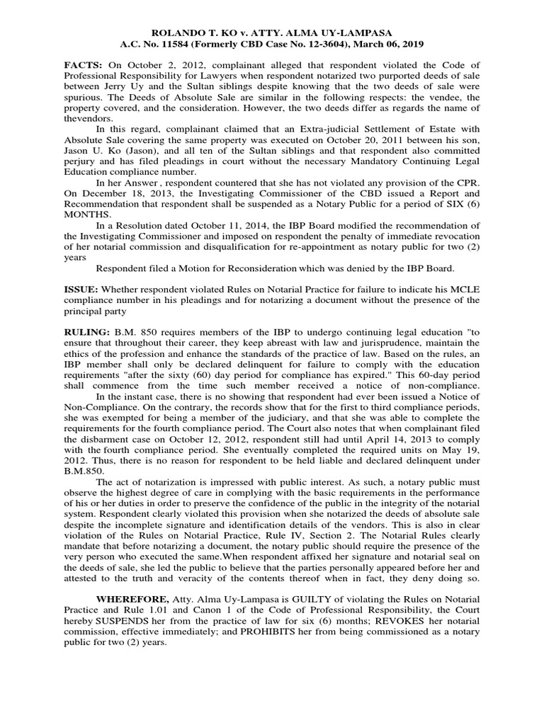 Ko vs. Atty. Uy-Lampasa | PDF | Notary Public | Pleading