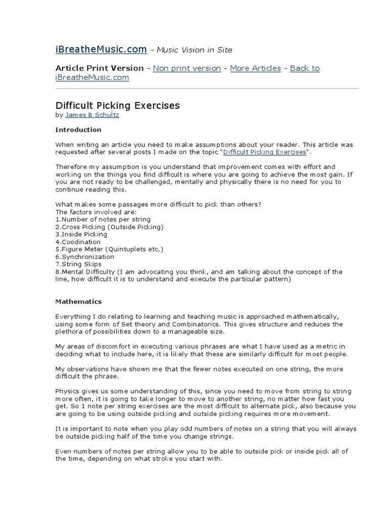 Difficult Picking Exercises: Article Print Version | PDF | Speed | Time