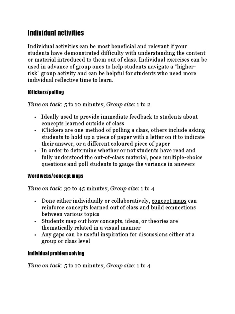 Individual Activities Flipped Classroom | PDF