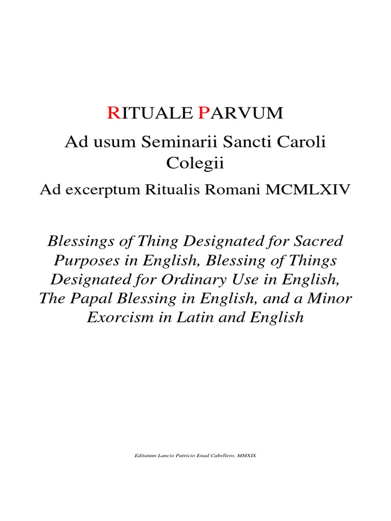 Ituale Arvum Ad Usum Seminarii Sancti Caroli Colegii: Ad Excerptum ...