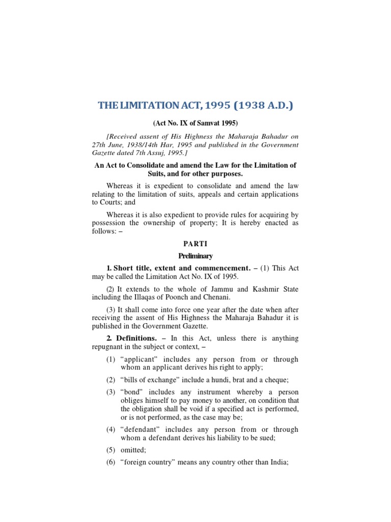 Limitation Act PDF | Download Free PDF | Damages | Mortgage Law