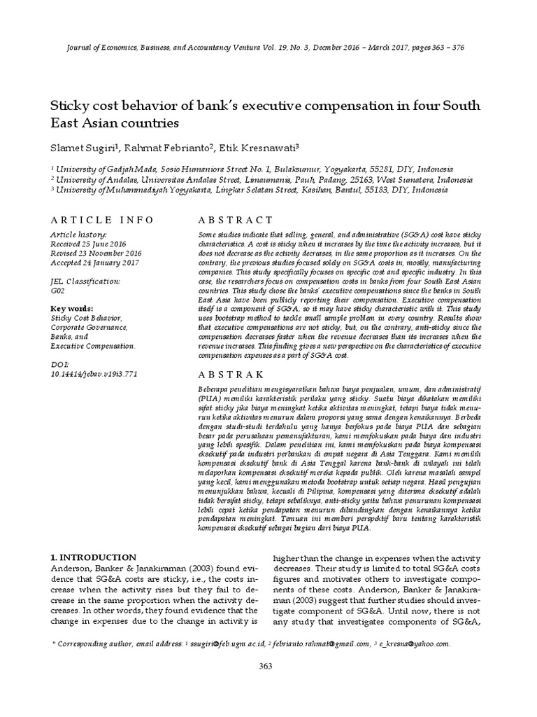 Sticky Cost | PDF | Executive Compensation | Nominal Rigidity