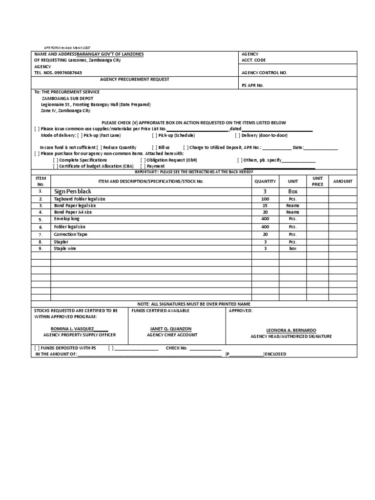 Apr Form Revised March 2007 Lanzones | PDF | Economies | Business