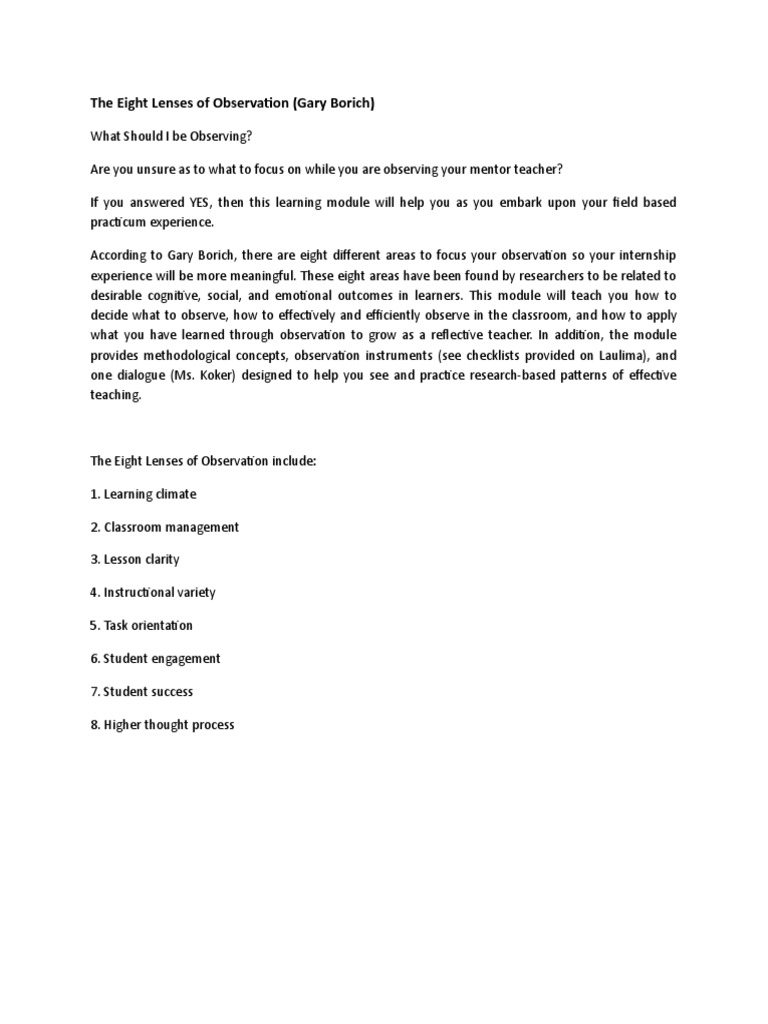 Effective Classroom Observation Techniques | PDF | Career & Growth | Science & Mathematics