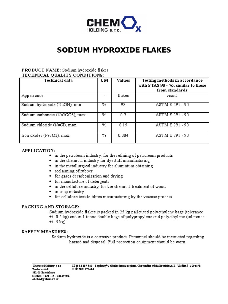 Specifications and Applications of Sodium Hydroxide Flakes | PDF