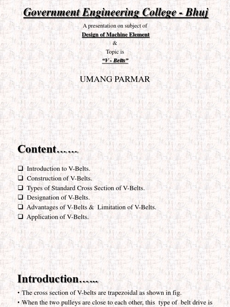 Government Engineering College - Bhuj: Umang Parmar | PDF | Belt ...