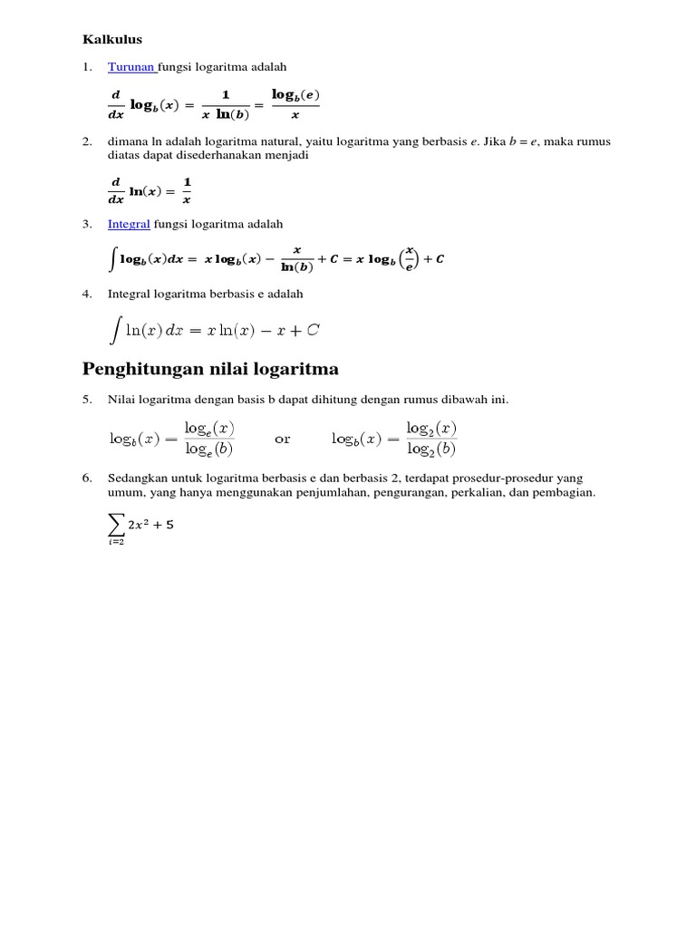 Rumus Turunan dan Integral Logaritma | PDF | Metode & Bahan Ajar ...