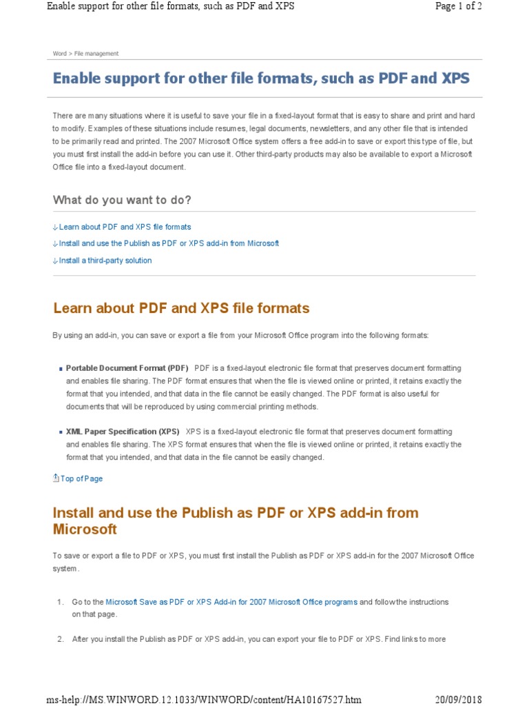 Enable Support For Other File Formats, Such As PDF and XPS | PDF | File ...