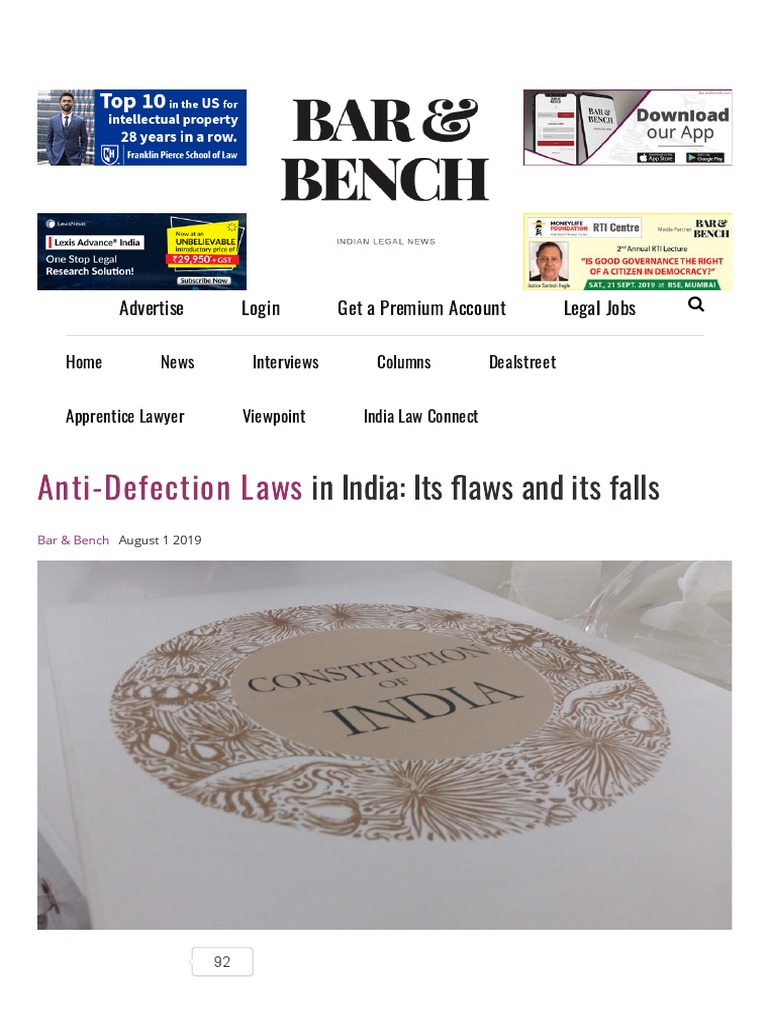 (Columns) Anti-Defection Laws in India - Its Flaws and Its Falls | PDF ...