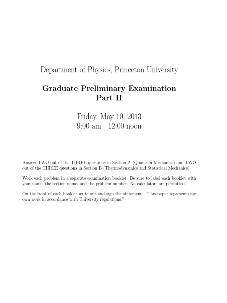 Princeton Graduate Preliminary Exam | PDF | Phonon | Temperature