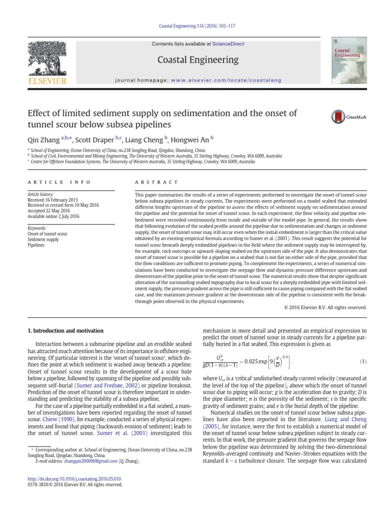 Onset of Tunnel Scour Below Subsea Pipelines | PDF | Soil Mechanics ...