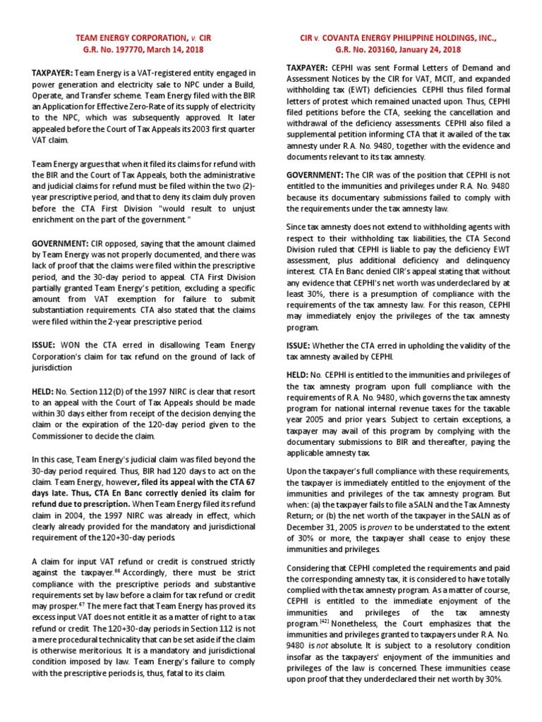Team Energy Corporation, V. Cir G.R. No. 197770, March 14, 2018 Cir V ...