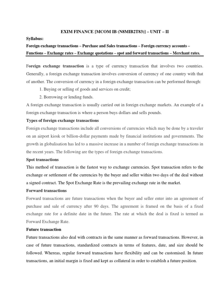 EXIM Finance Unit II | PDF | Exchange Rate | Financial Transaction