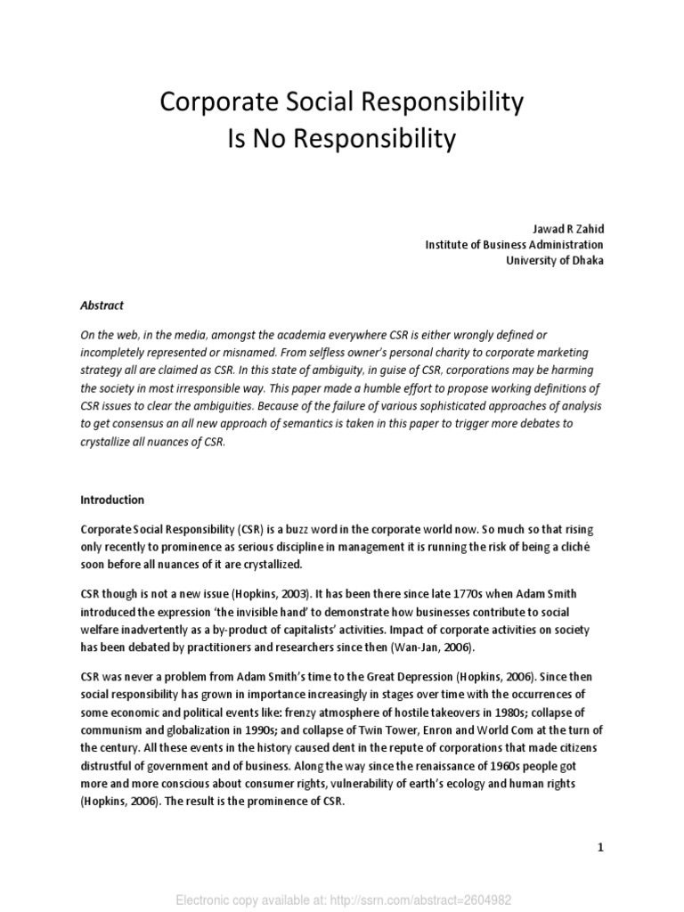 Corporate Social Responsibility Is No Responsibility | PDF | Corporate ...