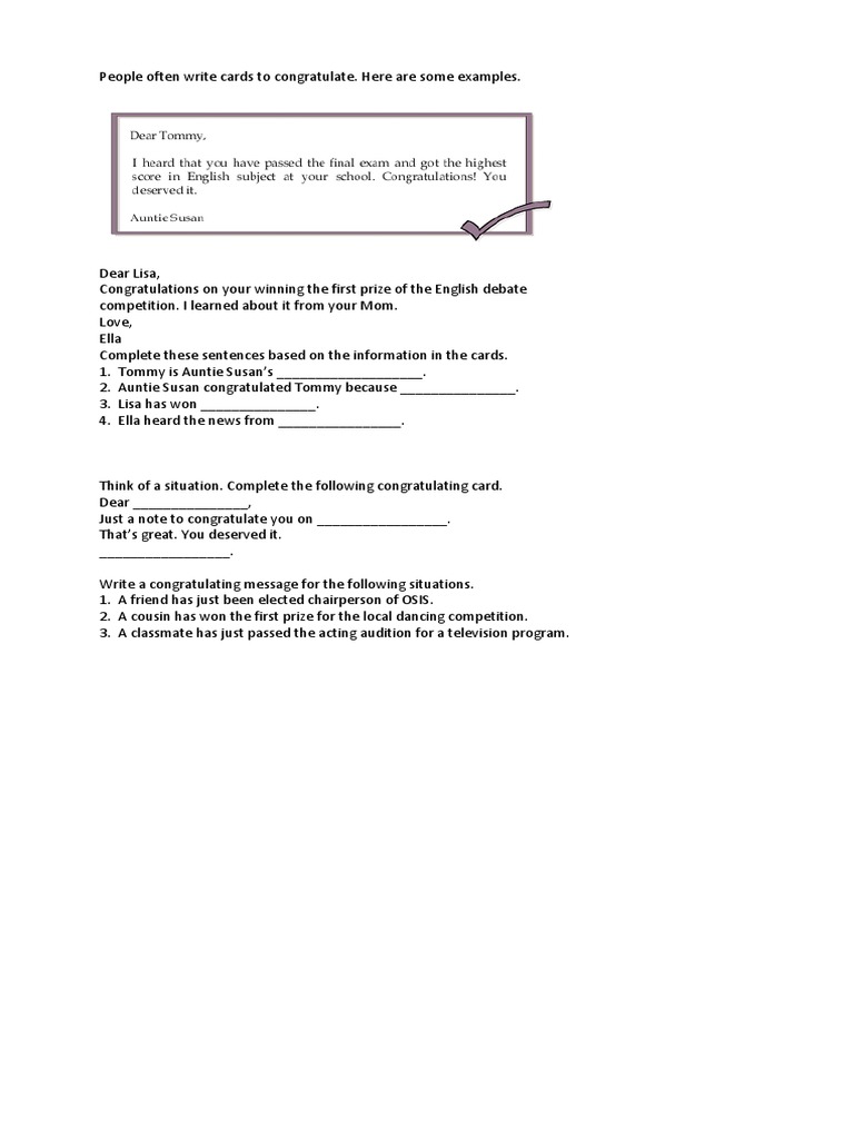 People Often Write Cards To Congratulate | PDF | Language Arts ...