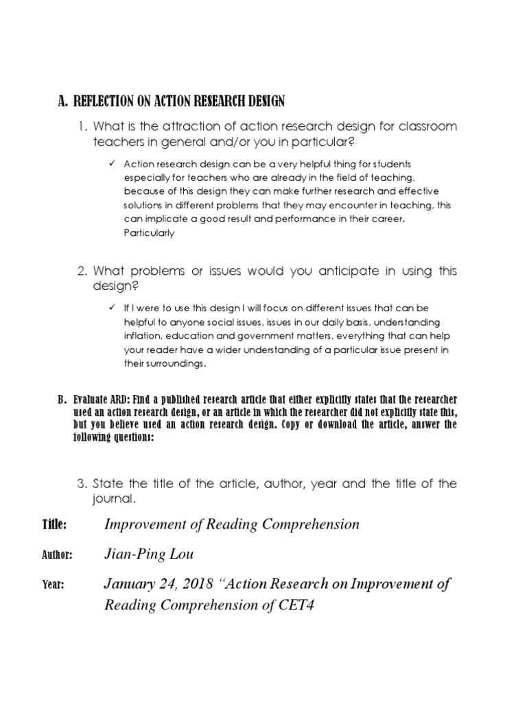 Reflection On Action Research Design | PDF | Action Research | Reading ...