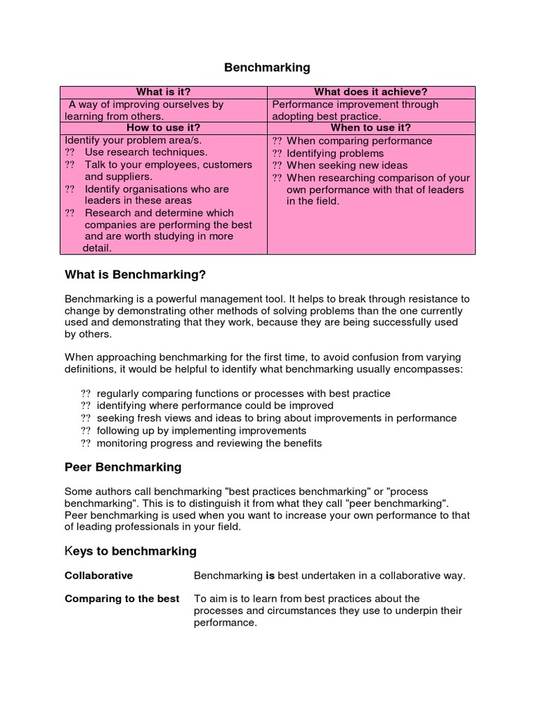 Benchmarking: What Is It? What Does It Achieve? | PDF | Benchmarking ...