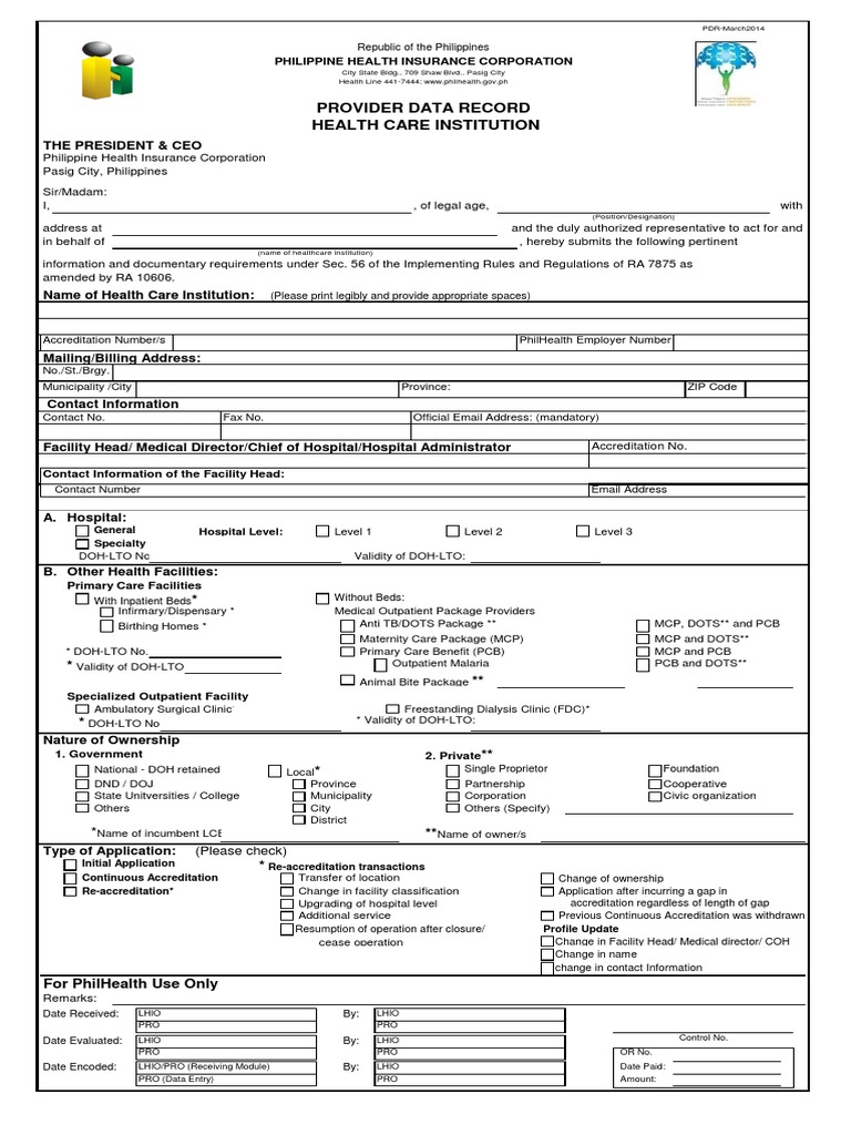 PDR - 03072014 Philhealth Form | PDF | Health Economics | Health Care