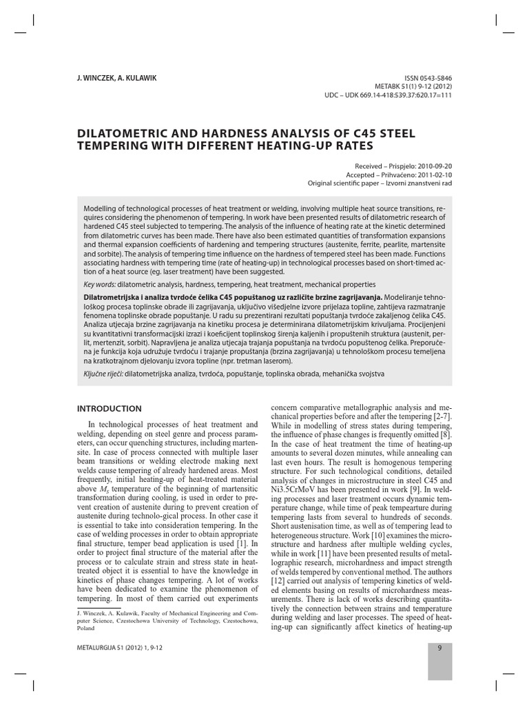 C45 Steel Hardness and Dilatometric Study | PDF | Heat Treating ...