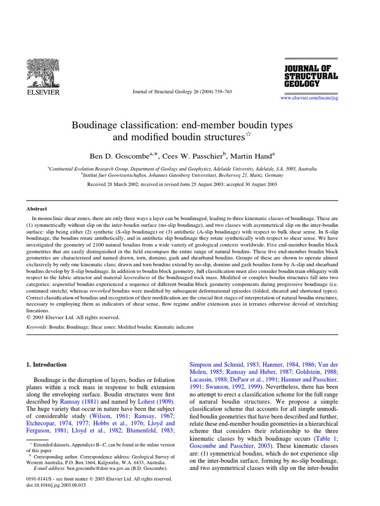 Boudinage Classification: End-Member Boudin Types and Modified Boudin ...
