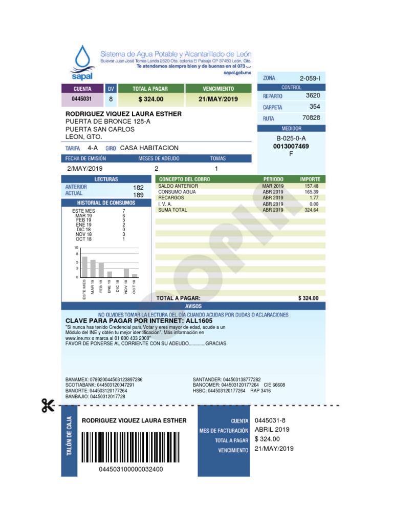 Ejemplo de Documento para para Pago de Agua Potable | PDF | Business