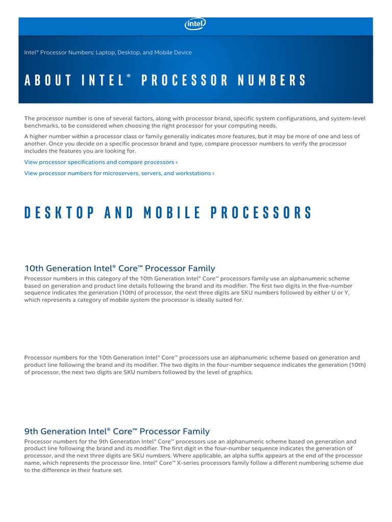 Desktop and Mobile Processors: About Intel® Processor Numbers | PDF ...