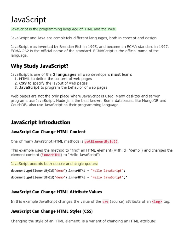 JavaScript: The Programming Language of the Web | PDF | Java Script | Html