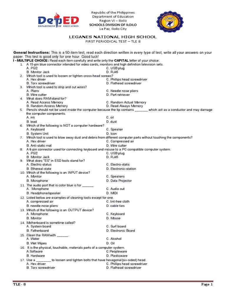 First Periodical Test - Tle 8: Leganes National High School | PDF ... First Periodical Test - Tle 8: Leganes National High School | PDF ...