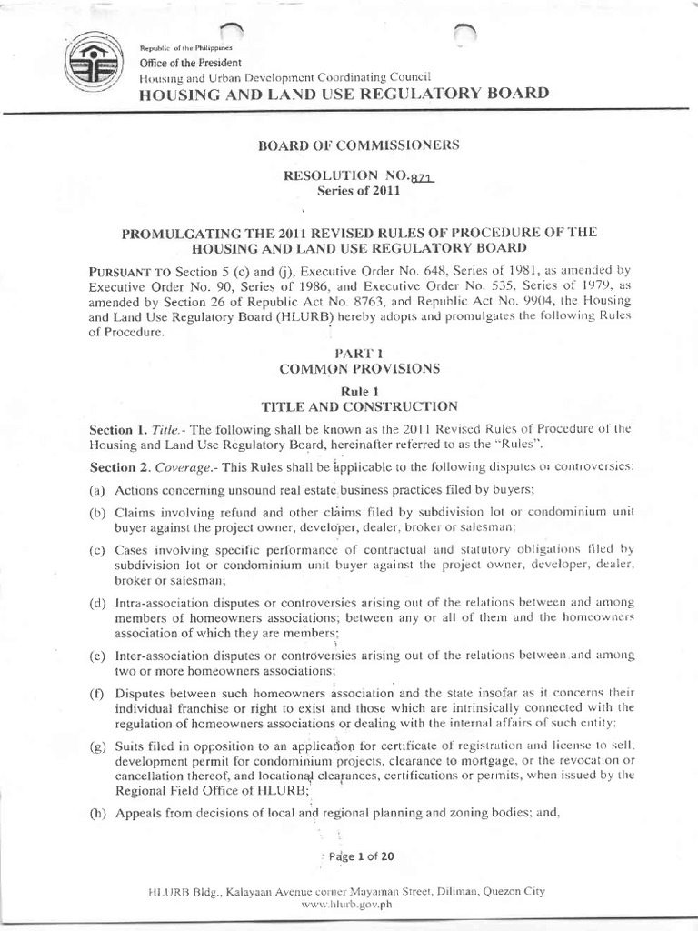 HLURB Revised Rules of Procedure 2011 | PDF | Service Of Process ...