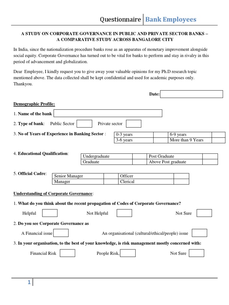 Employee Questionnaire for corporate governance | Corporate Governance ...