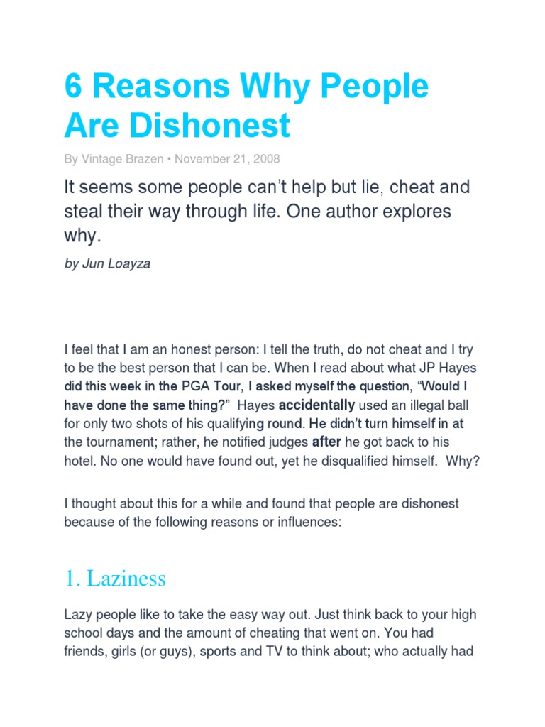 6 Reasons Why People Are Dishonest | PDF | Deception | Psychology